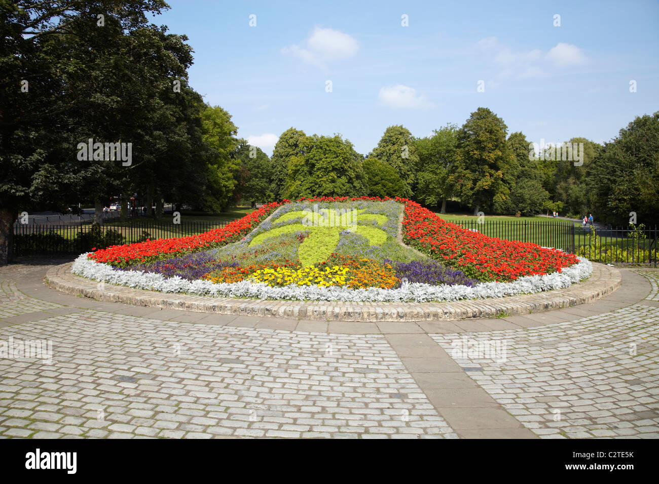 Large flower display in public park area outdoors on sunny day. Flower ...