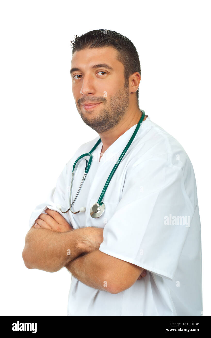 Friendly man healthcare worker standing with hands crossed and smiling ...