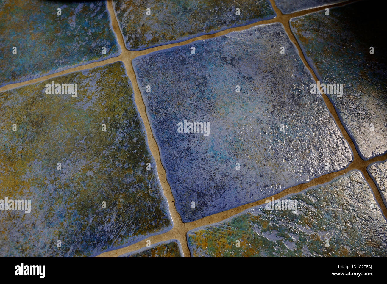 blue kitchen floor tiles england uk Stock Photo - Alamy
