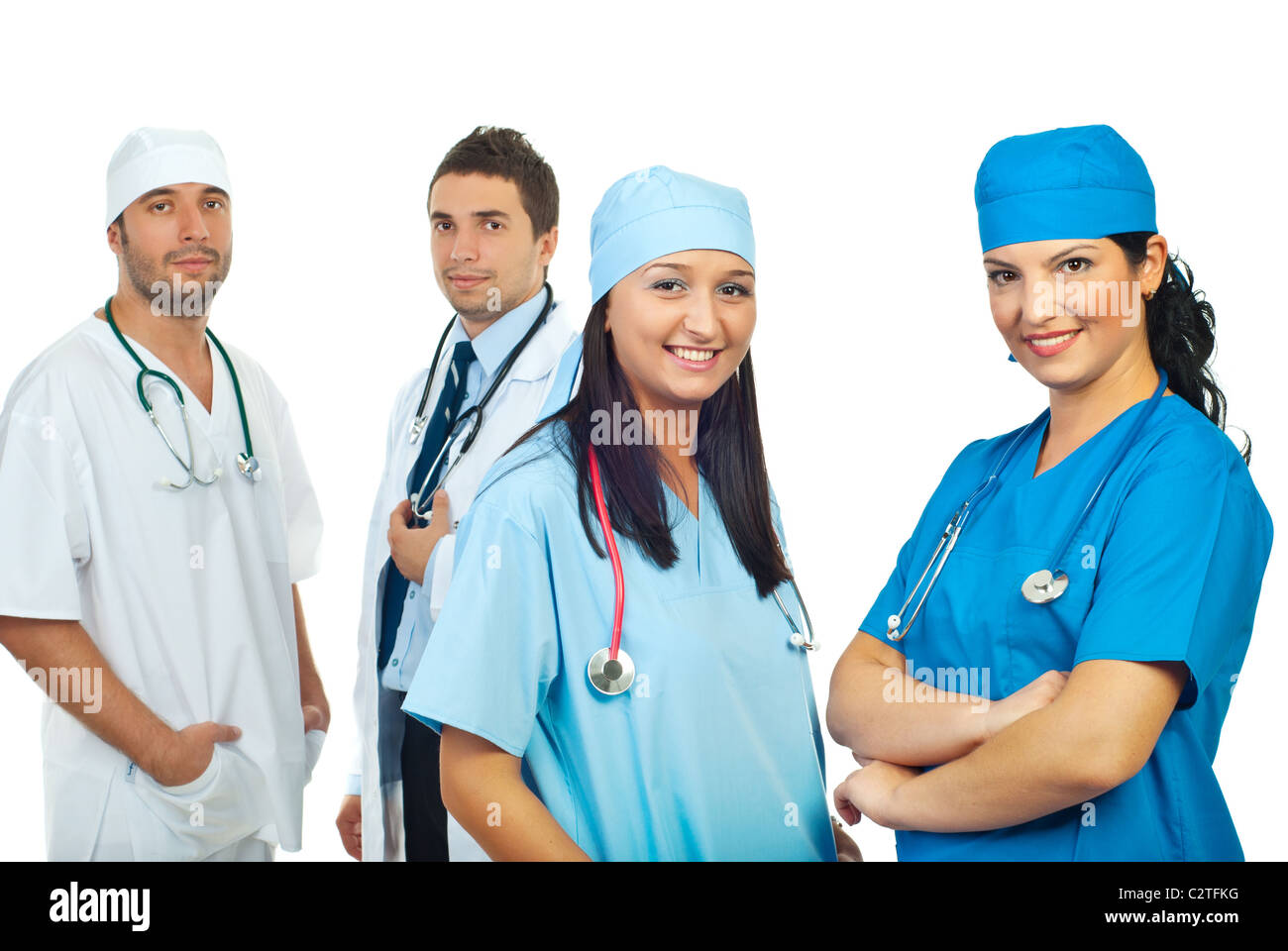 Team four doctors in white hi-res stock photography and images - Alamy