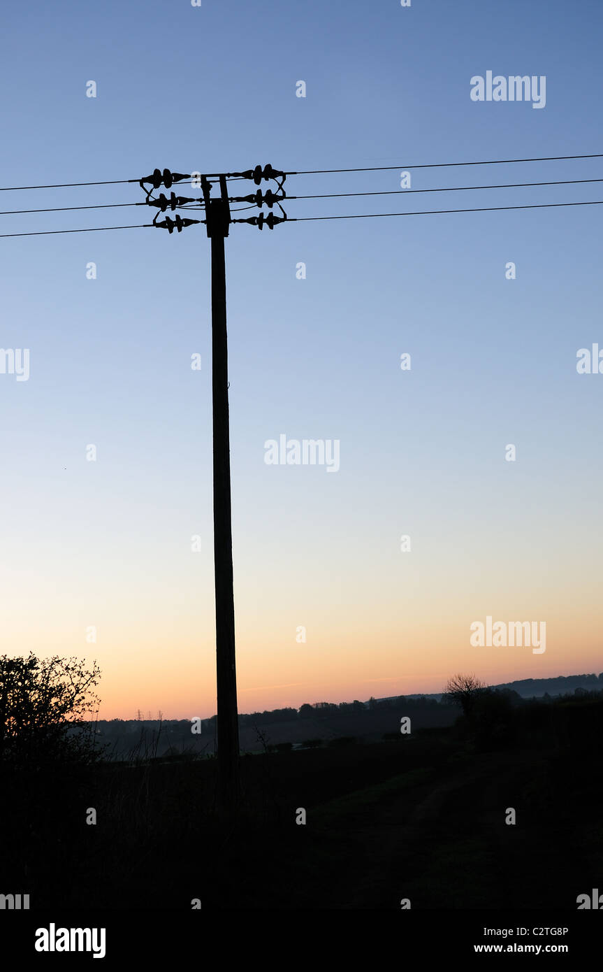 Electric Power Cables at Sunrise Stock Photo - Alamy
