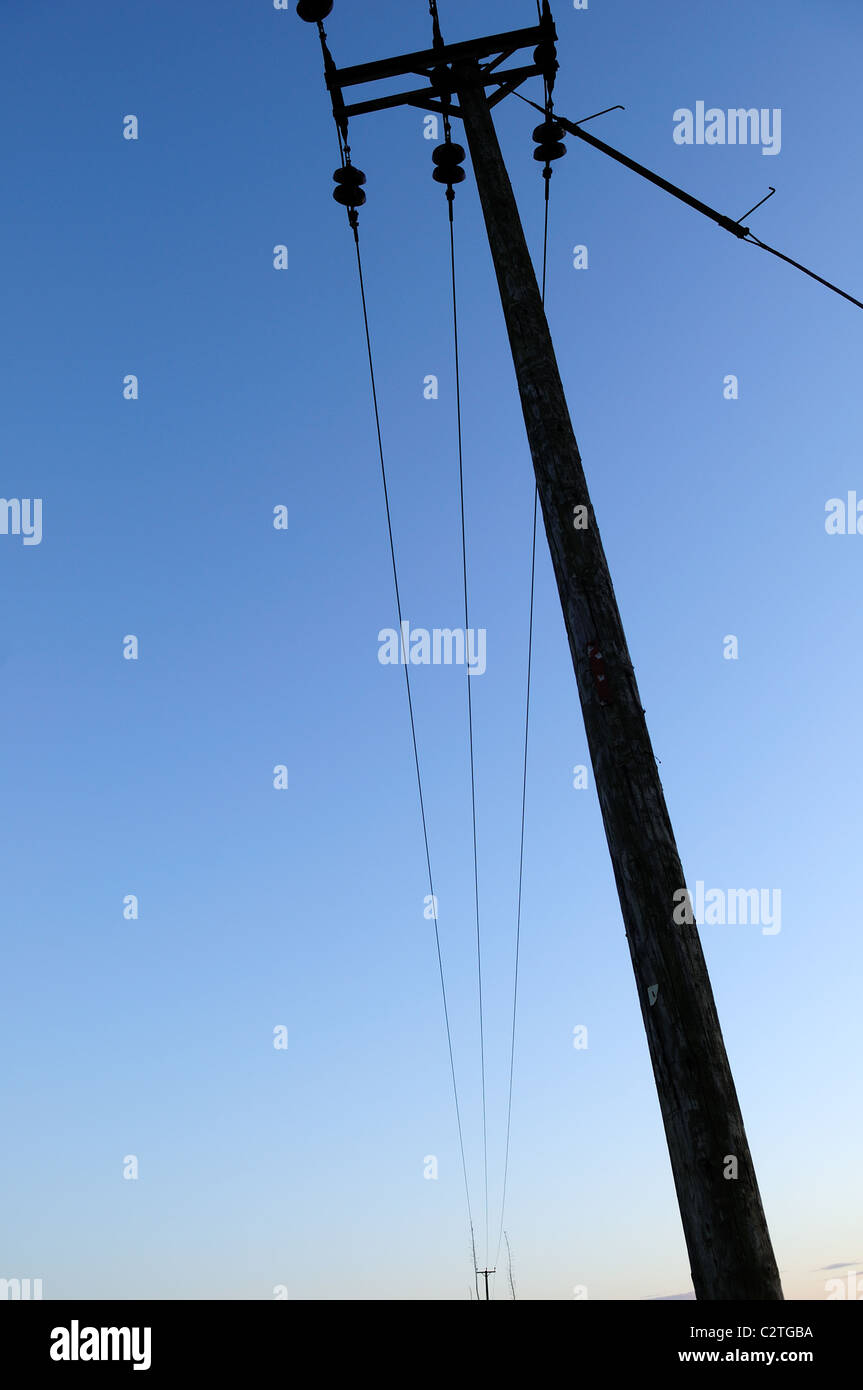 Electric Power Cables at Sunrise Stock Photo - Alamy