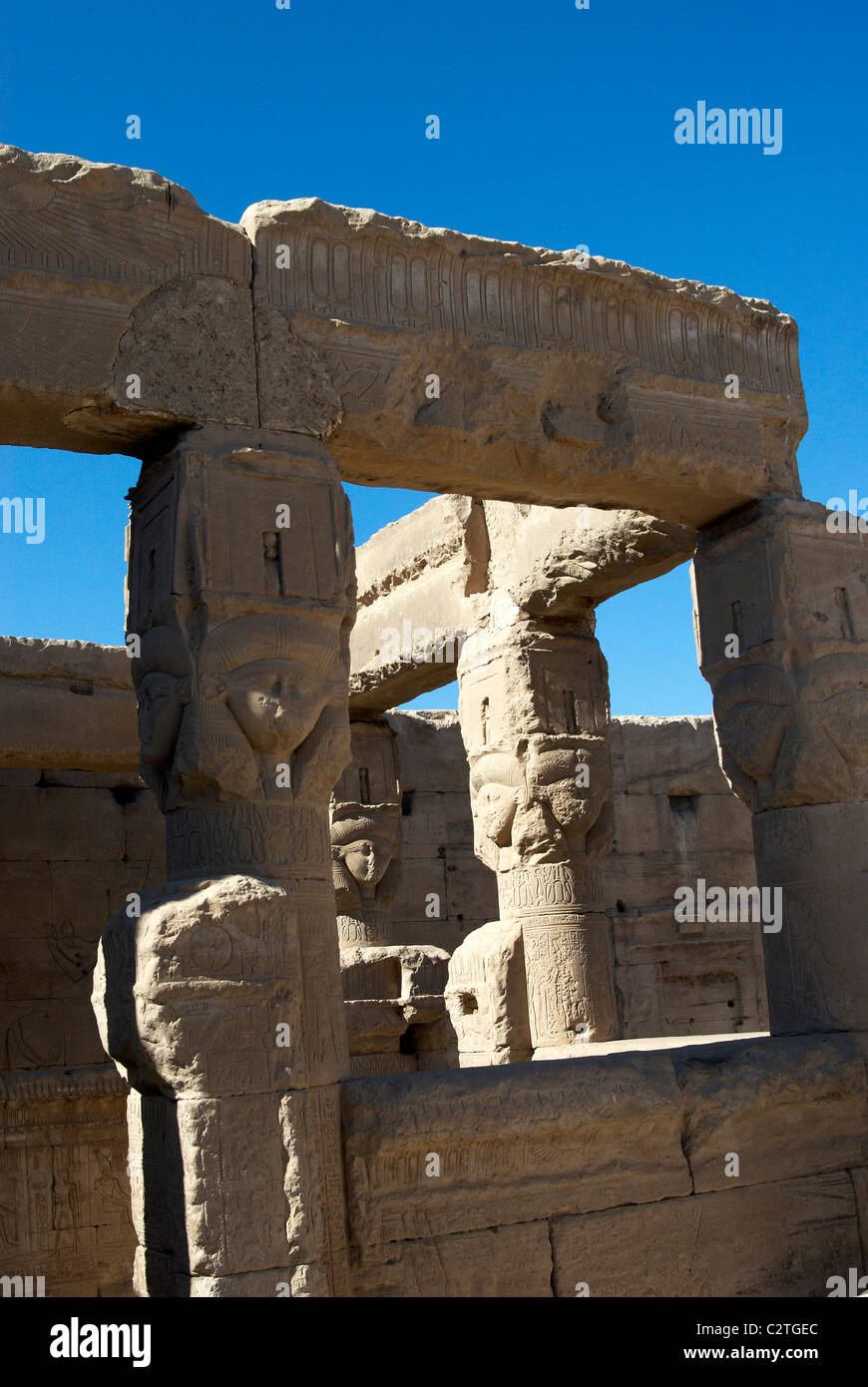 Reliefs of Hathor at Dendera Stock Photo - Alamy