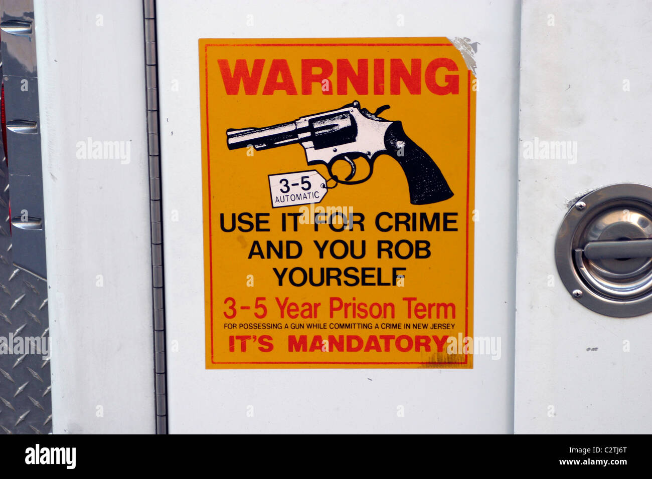 New Jersey gun crime warning message Stock Photo - Alamy