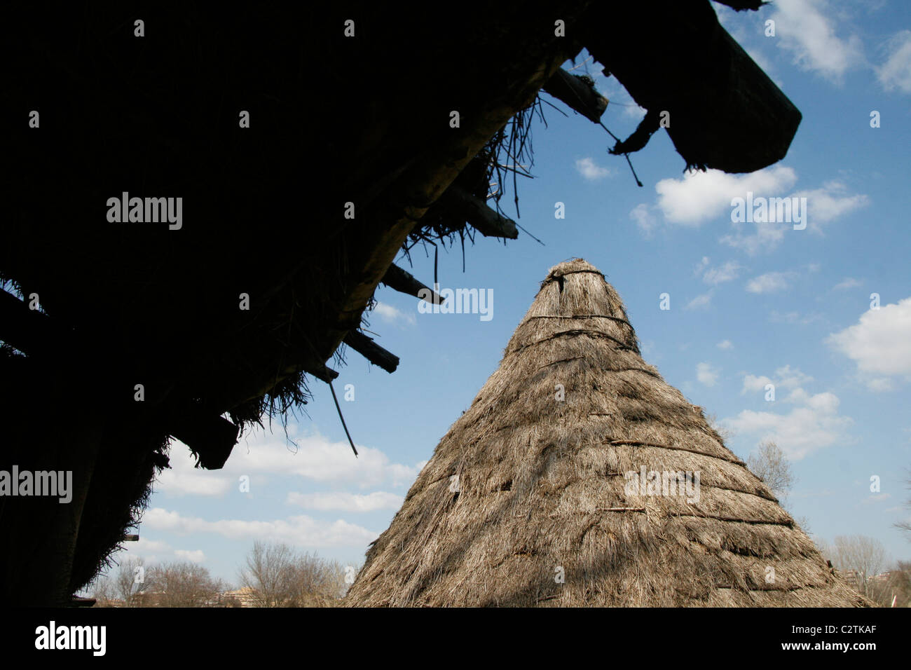 old traditional rural farm structure with straw roof Stock Photo - Alamy