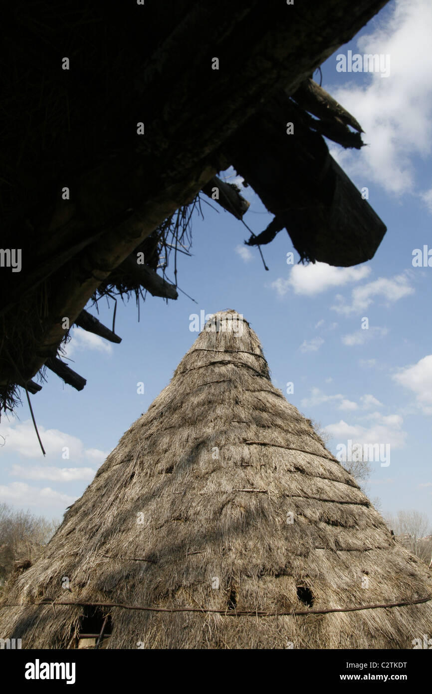 old traditional rural farm structure with straw roof Stock Photo - Alamy