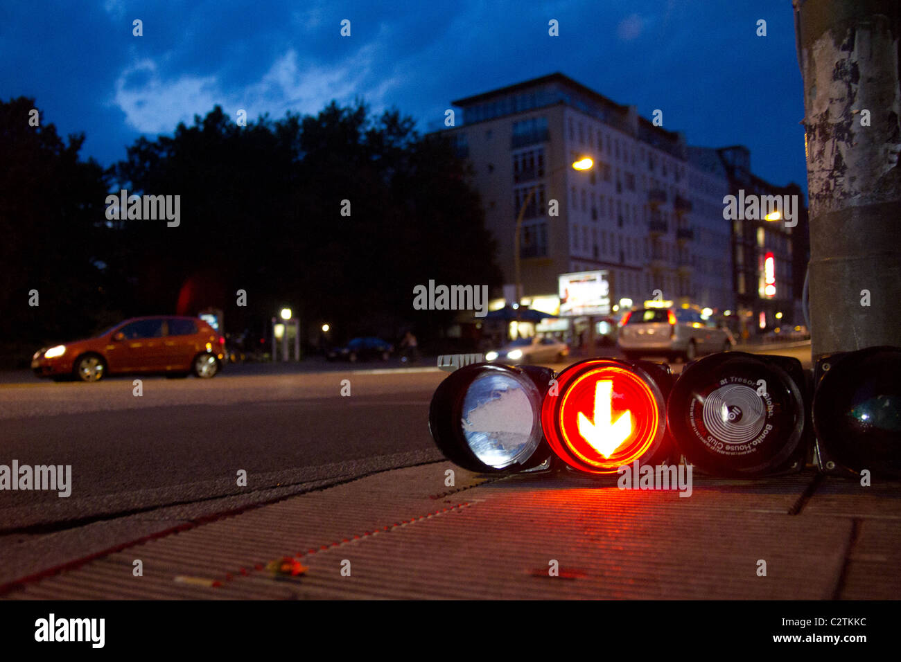 Red Traffic light pointing downwards on a street in Berlin Stock Photo ...