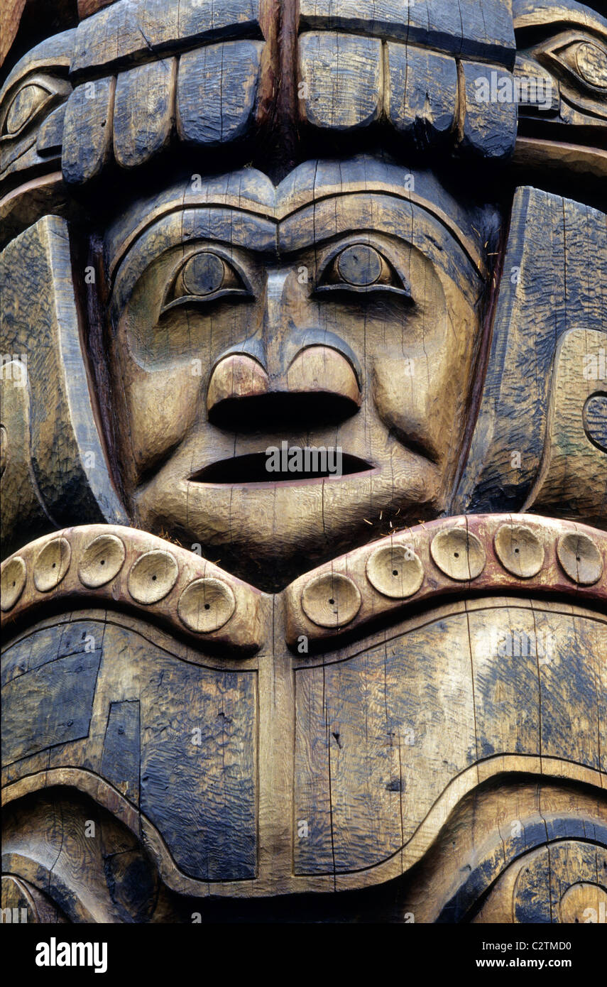 Closeup of Tlingit totem pole Sitka National Historic Park Sitka Alaska ...