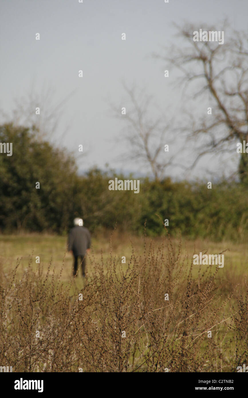 one single person walking in field in countryside Stock Photo - Alamy