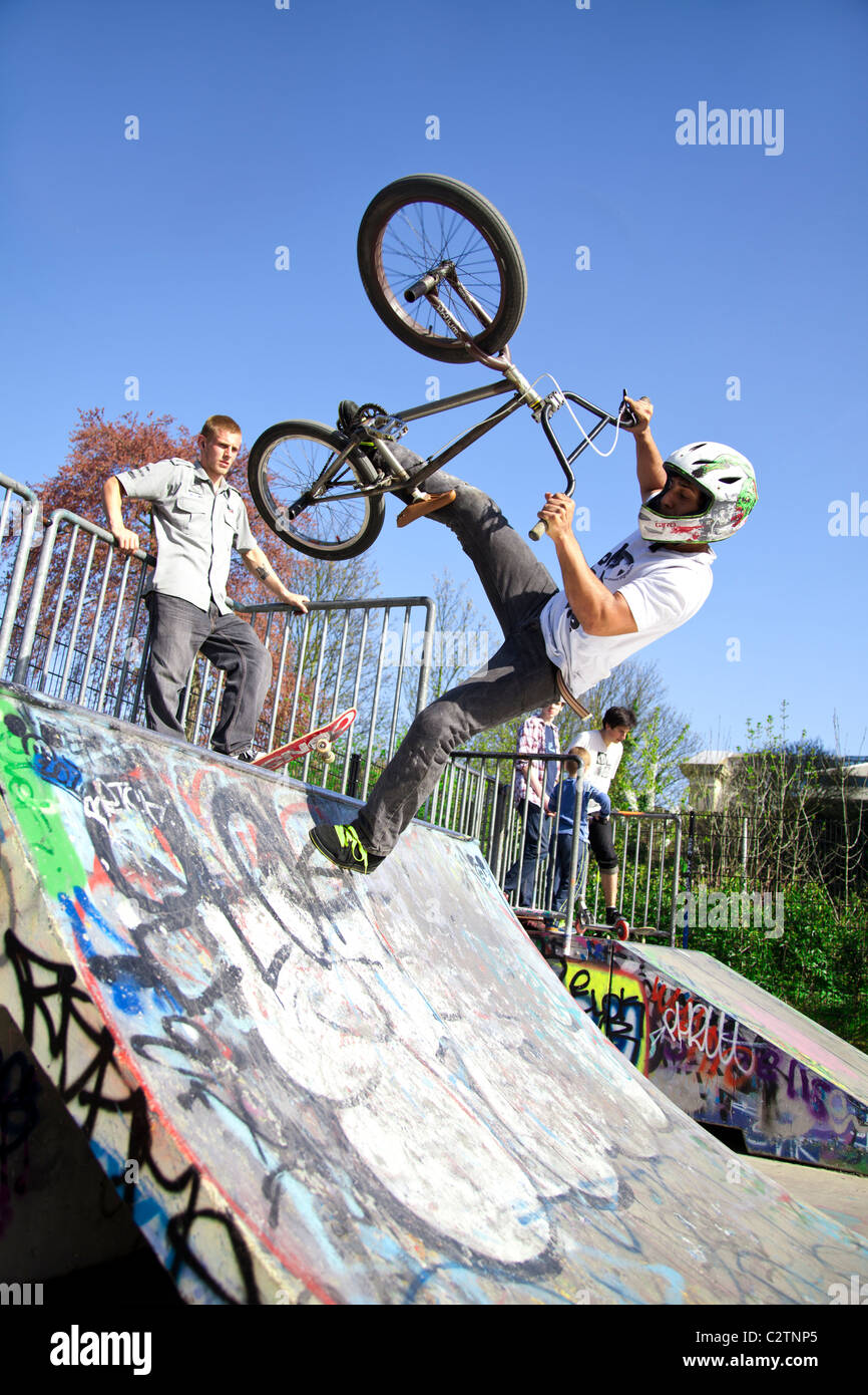 BMX biker performing tricks on a ramp Stock Photo - Alamy