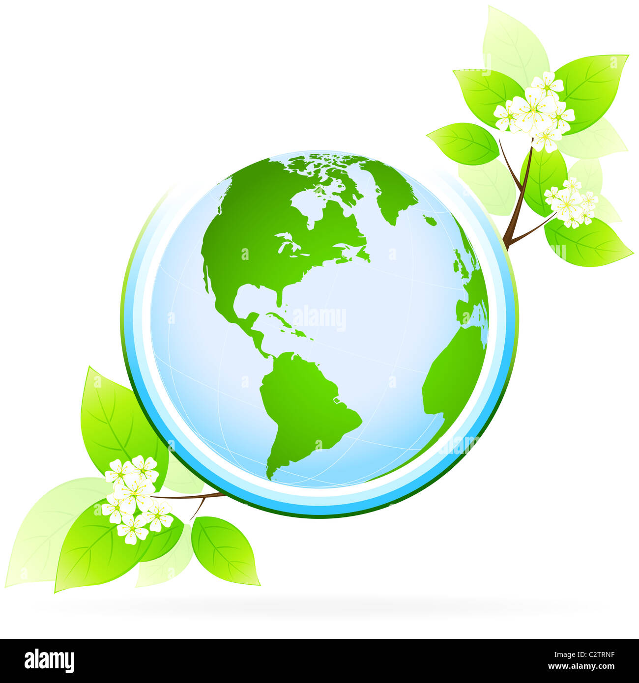 Green planet icon with leaves and flowers for your design Stock Photo ...