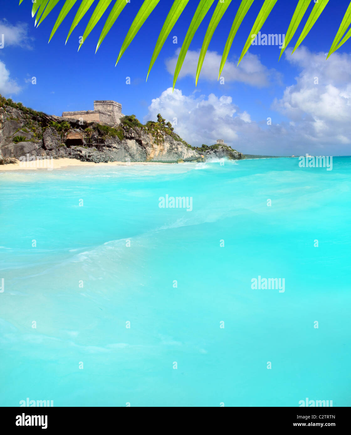 ancient Tulum Mayan ruins view from caribbean sea turquoise Stock Photo ...