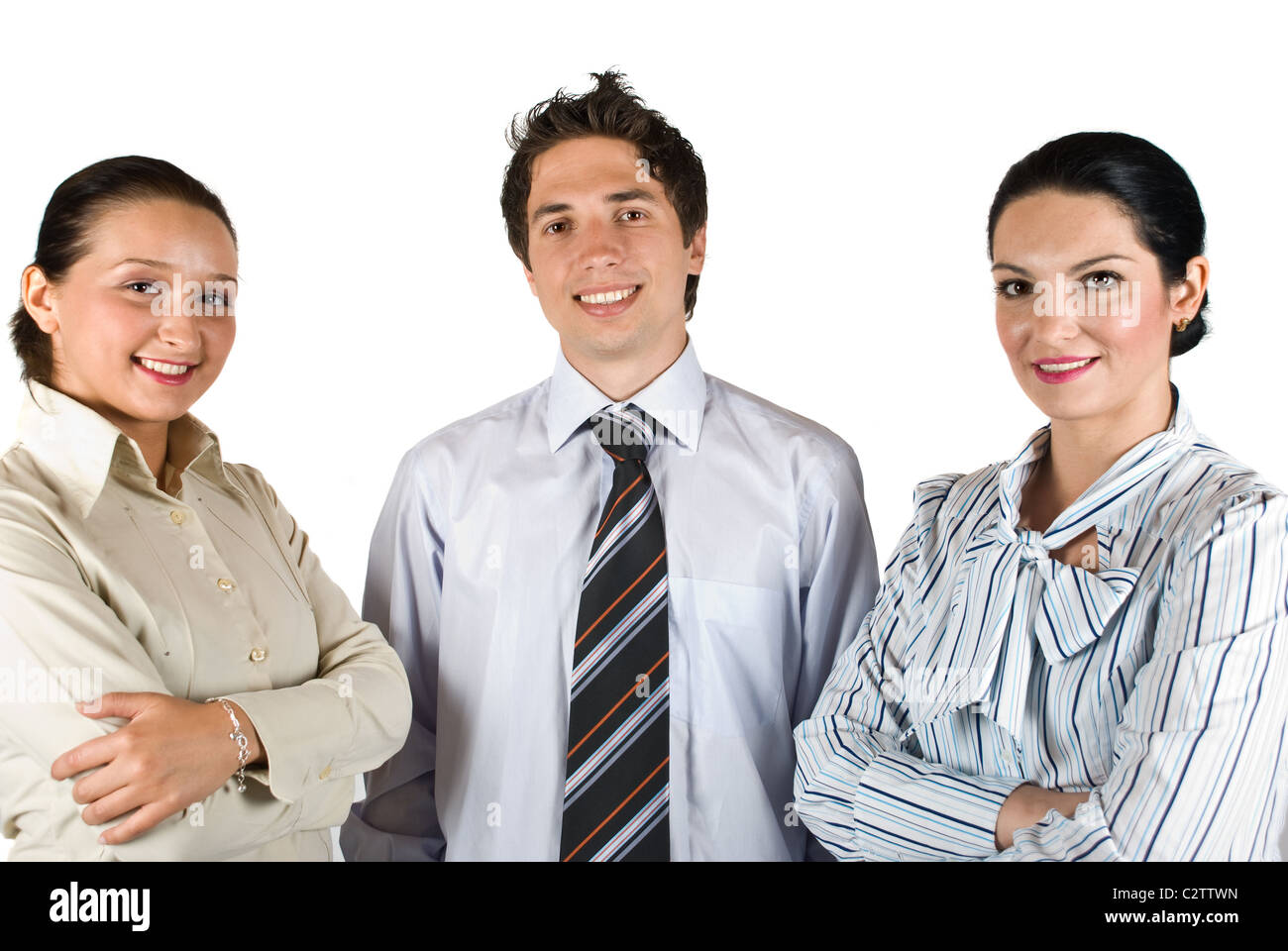 Happy young people teamwork smiling and standing with arms crossed ...