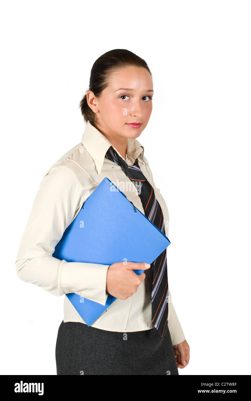Student girl going to college with a blue folder in her hand isolated ...