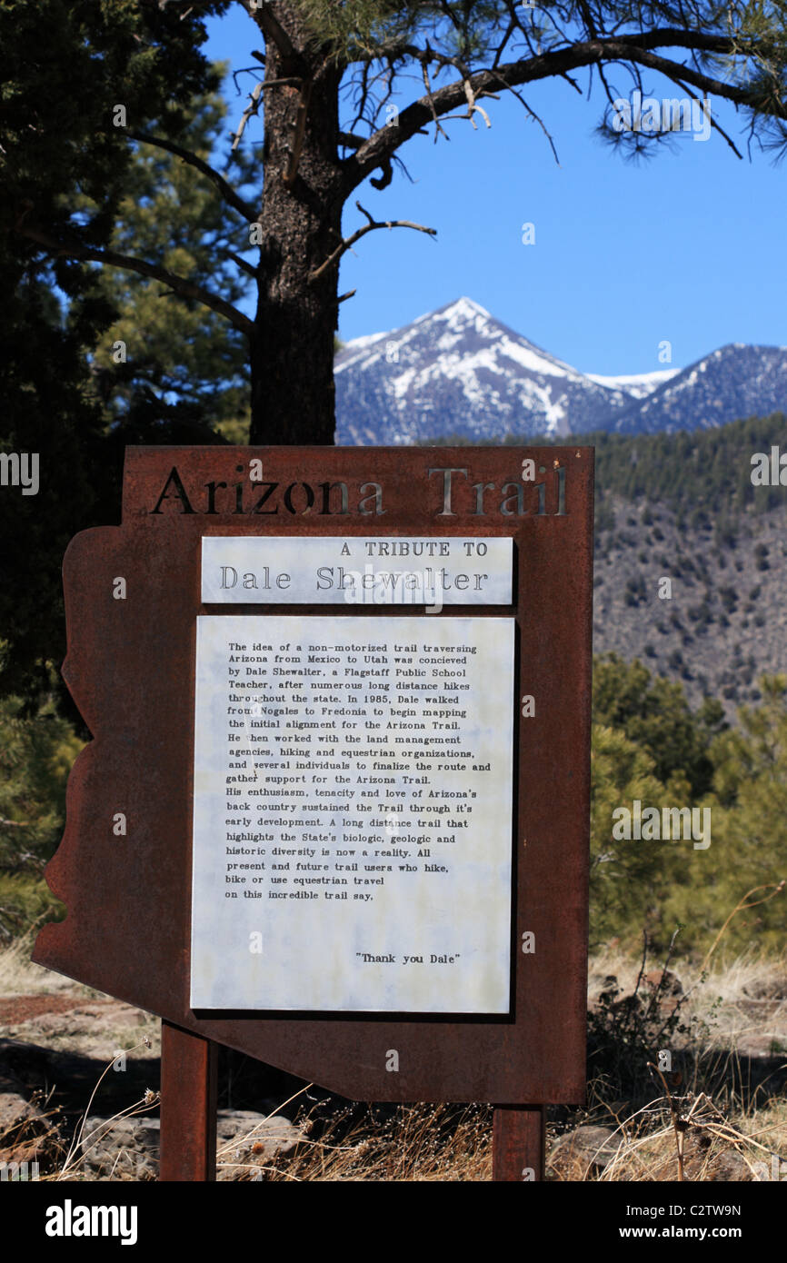 Arizona Trail sign in Buffalo Park in Flagstaff Arizona with the San ...