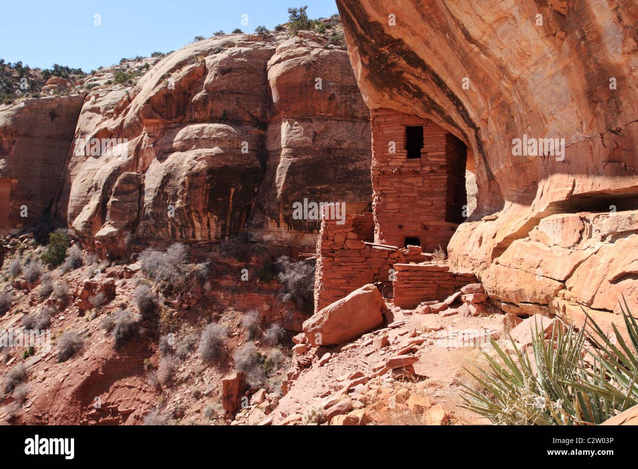 ancient Native American tower cliff dwelling in Indian Creek Utah Stock ...