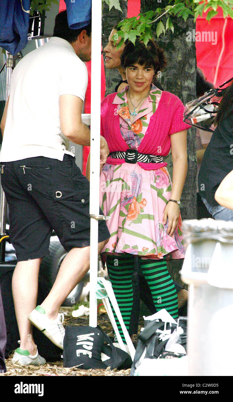 America Ferrera on the set of her television show 'Ugly Betty' filming ...