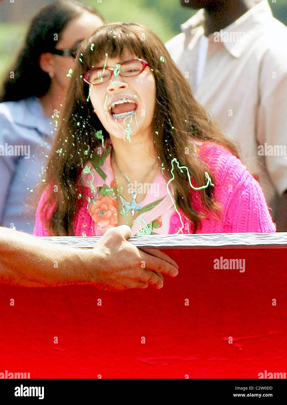 America Ferrera on the set of her television show 'Ugly Betty' filming ...