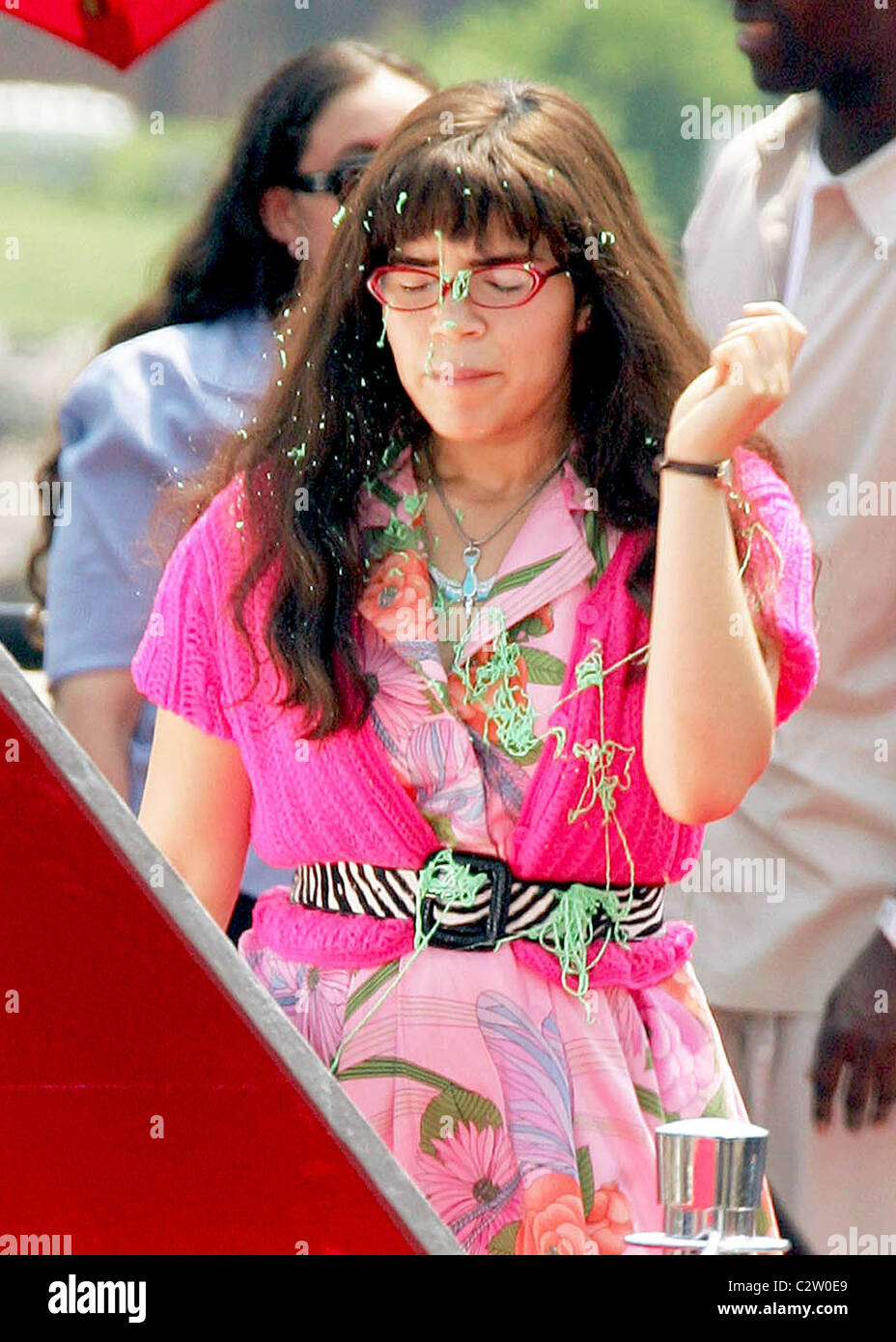 America Ferrera on the set of her television show 'Ugly Betty' filming ...