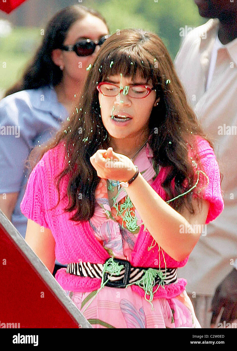 America Ferrera on the set of her television show 'Ugly Betty' filming ...