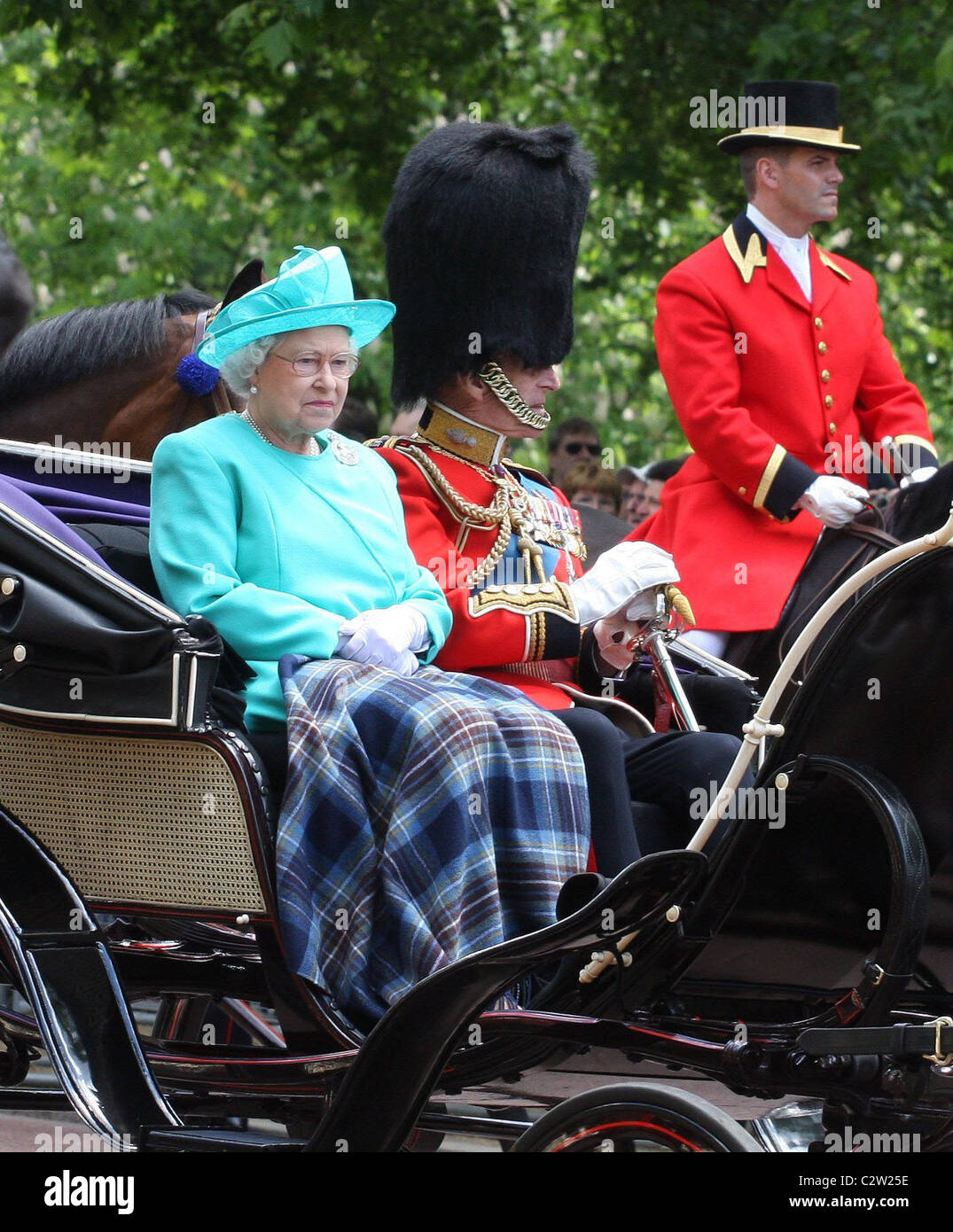 Queen Elizabeth II on their way to the Trooping the Colour London ...