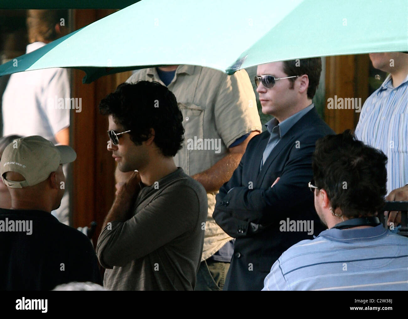Adrian Grenier and Kevin Connolly The cast of HBO's 'Entourage' filming ...