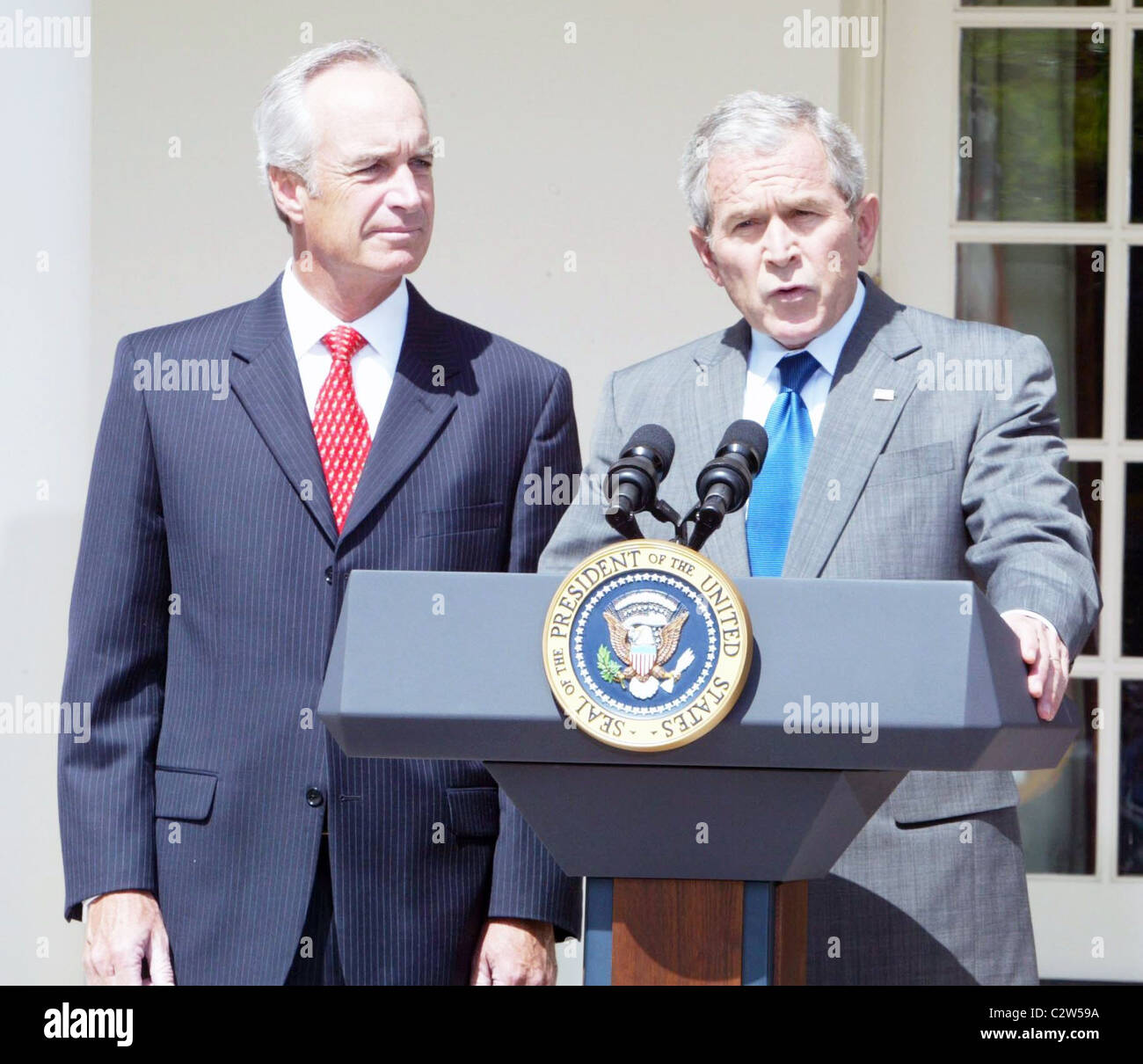 President George W. Bush addresses the nation during a press conference ...