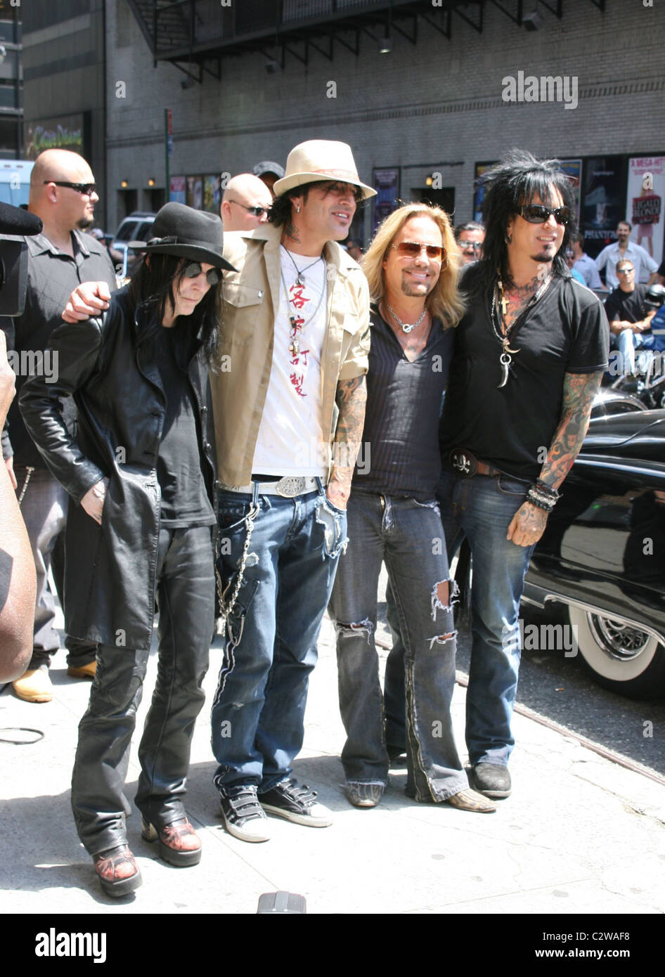 Mick Mars, Tommy Lee, Vince Neil and Nikki Sixx of Motley Crue outside ...