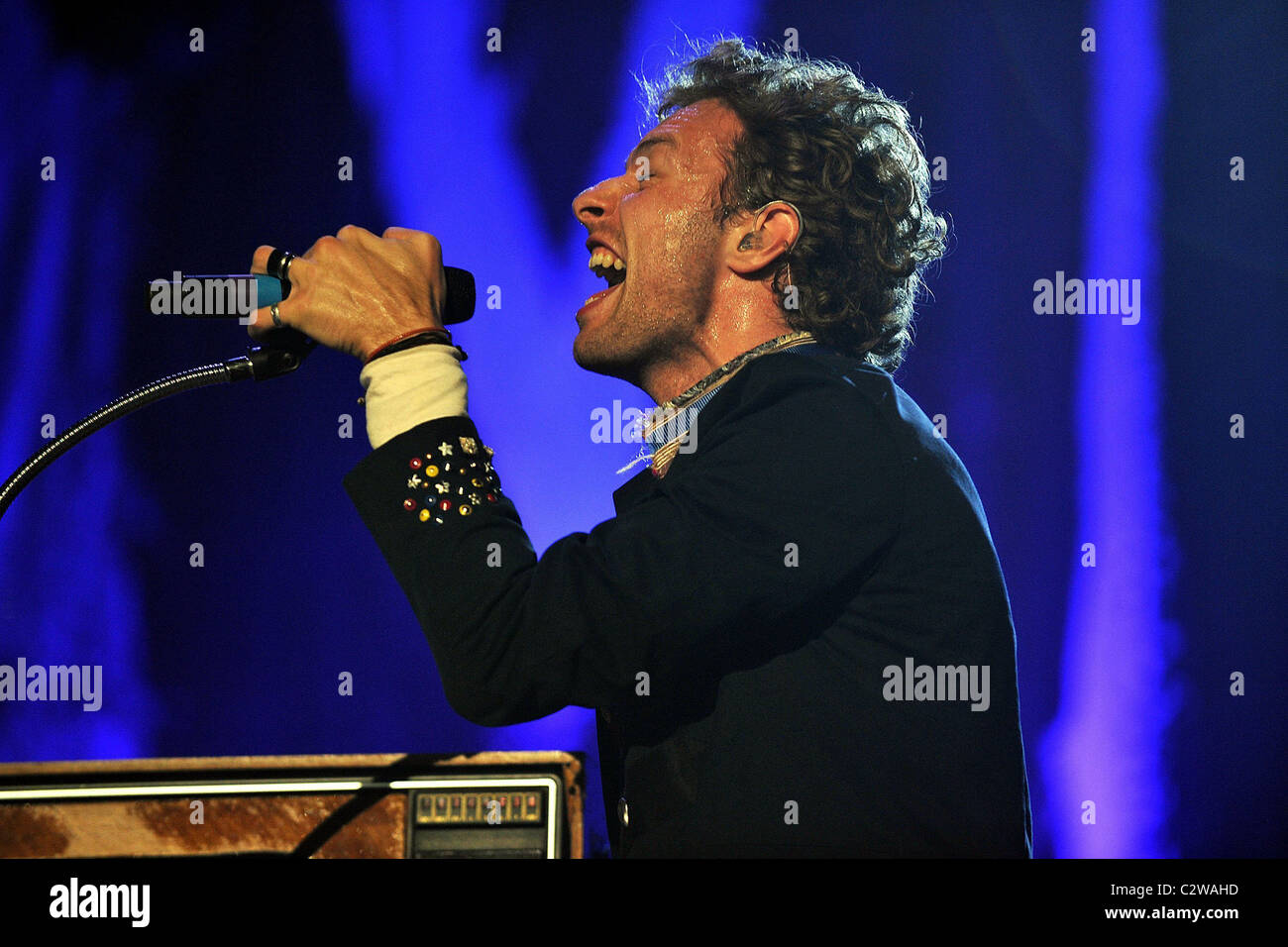 Chris Martin Coldplay performs live in concert at Madison Square Garden ...