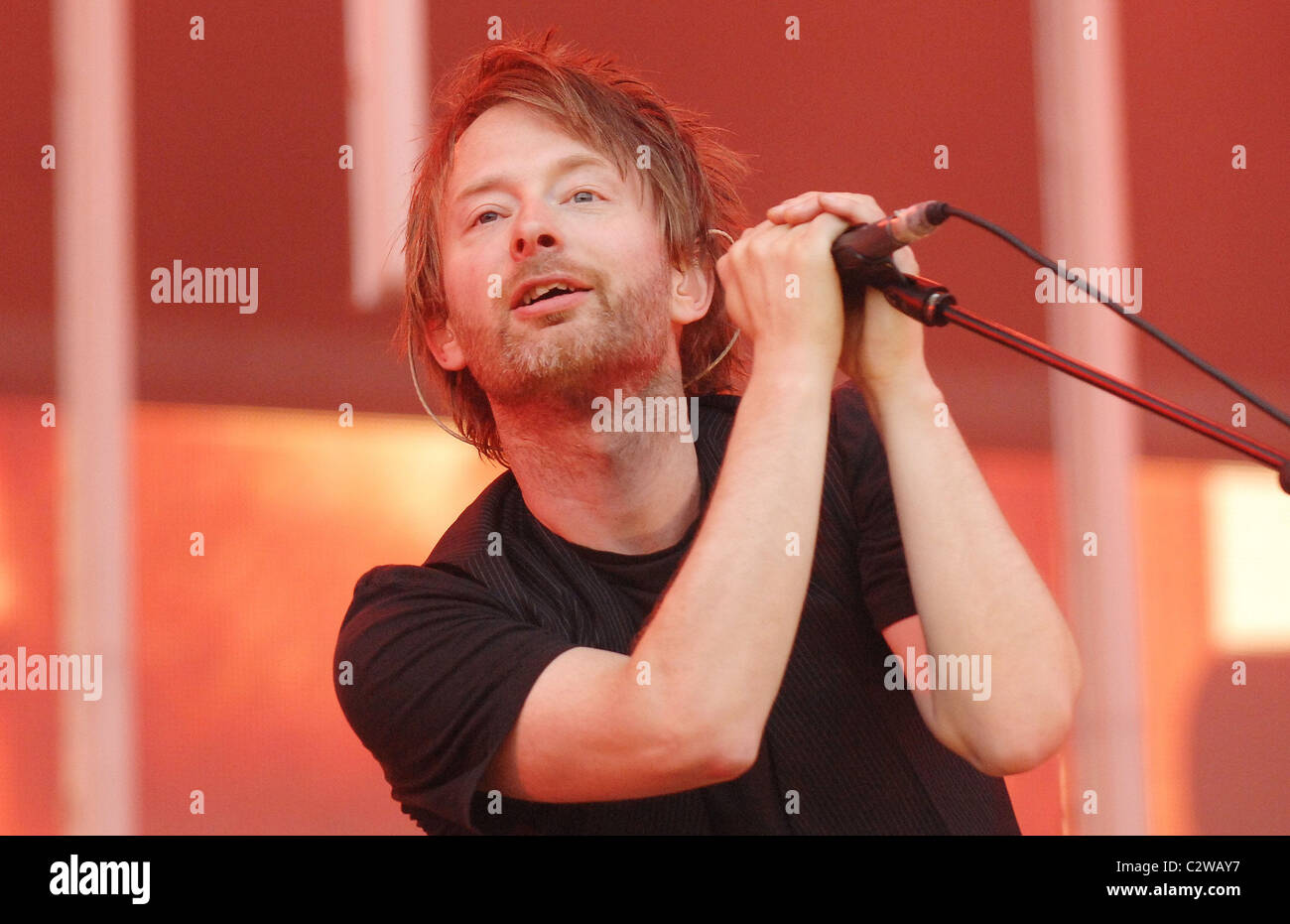 Thom Yorke Radiohead performs live in concert at Victoria Park London ...