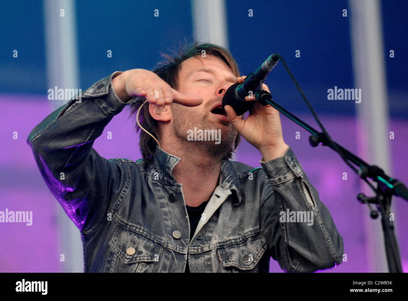 Thom Yorke Radiohead performs live in concert at Victoria Park London ...