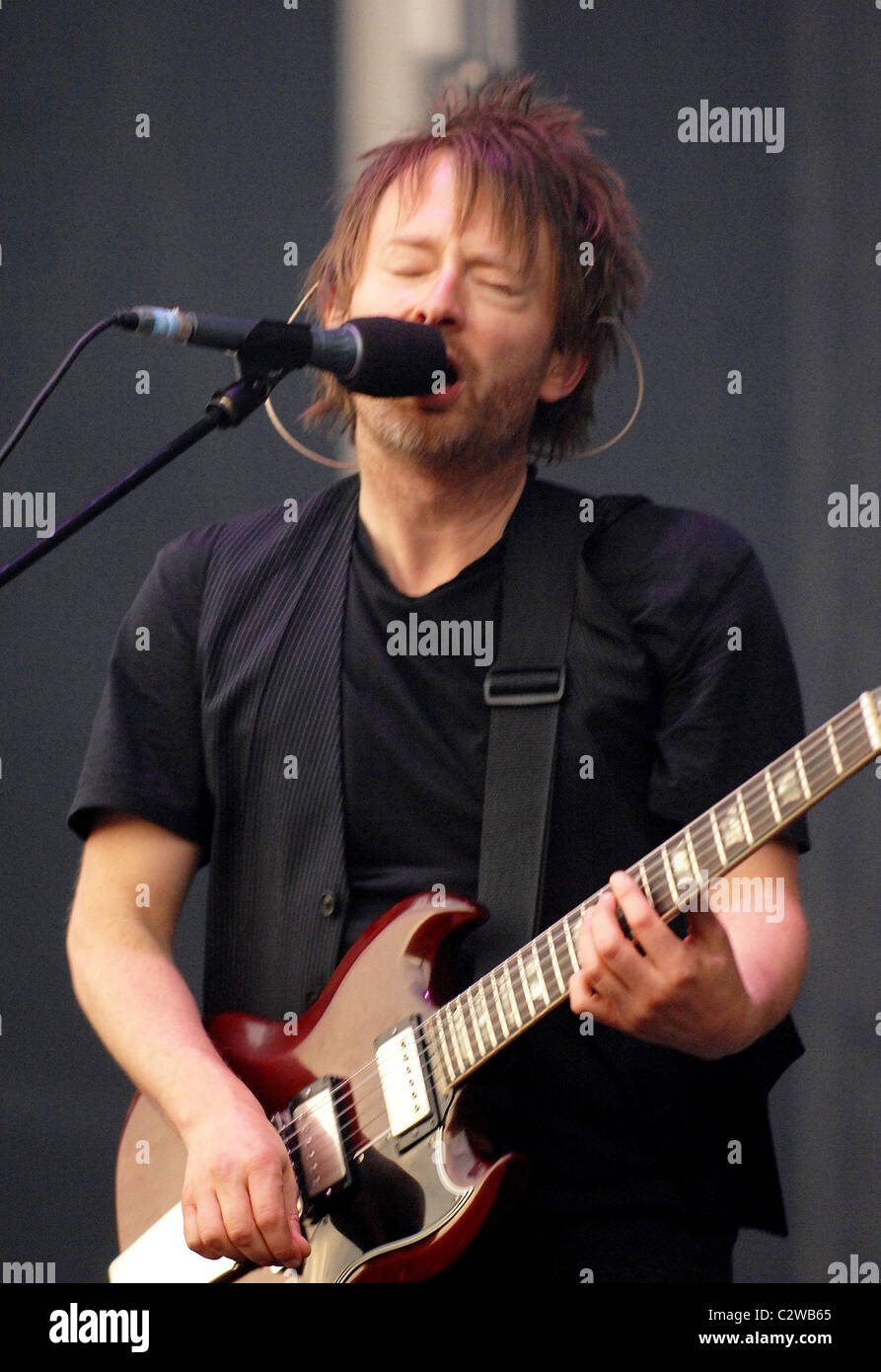 Thom Yorke Radiohead performs live in concert at Victoria Park London ...