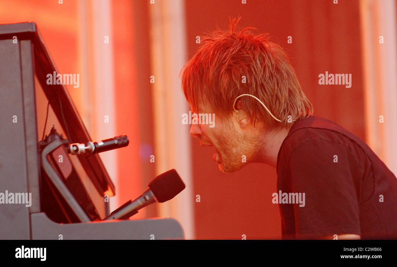 Thom Yorke Radiohead performs live in concert at Victoria Park London ...