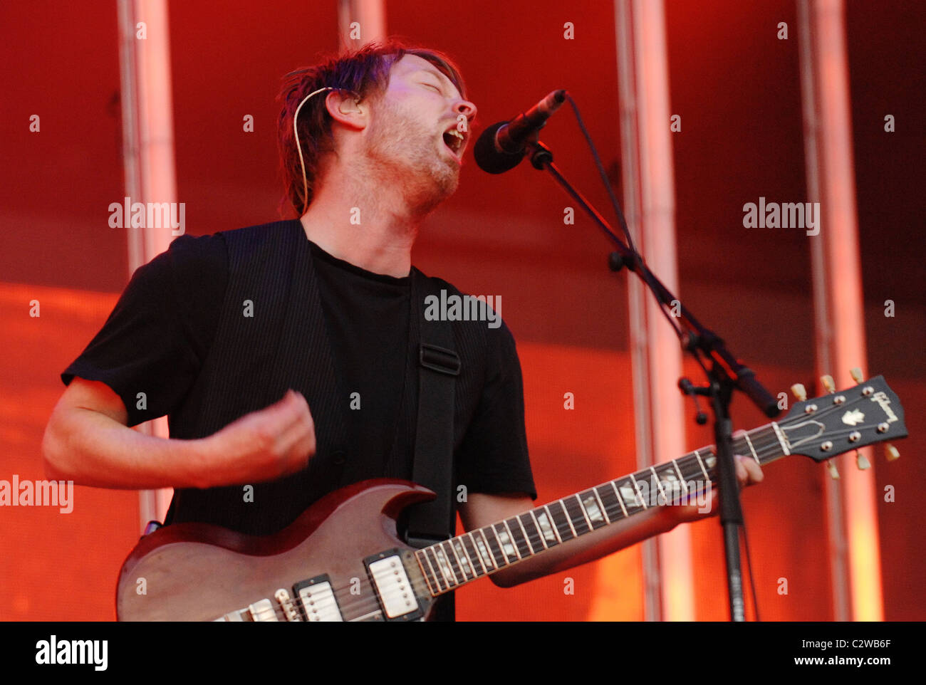 Thom Yorke Radiohead performs live in concert at Victoria Park London ...