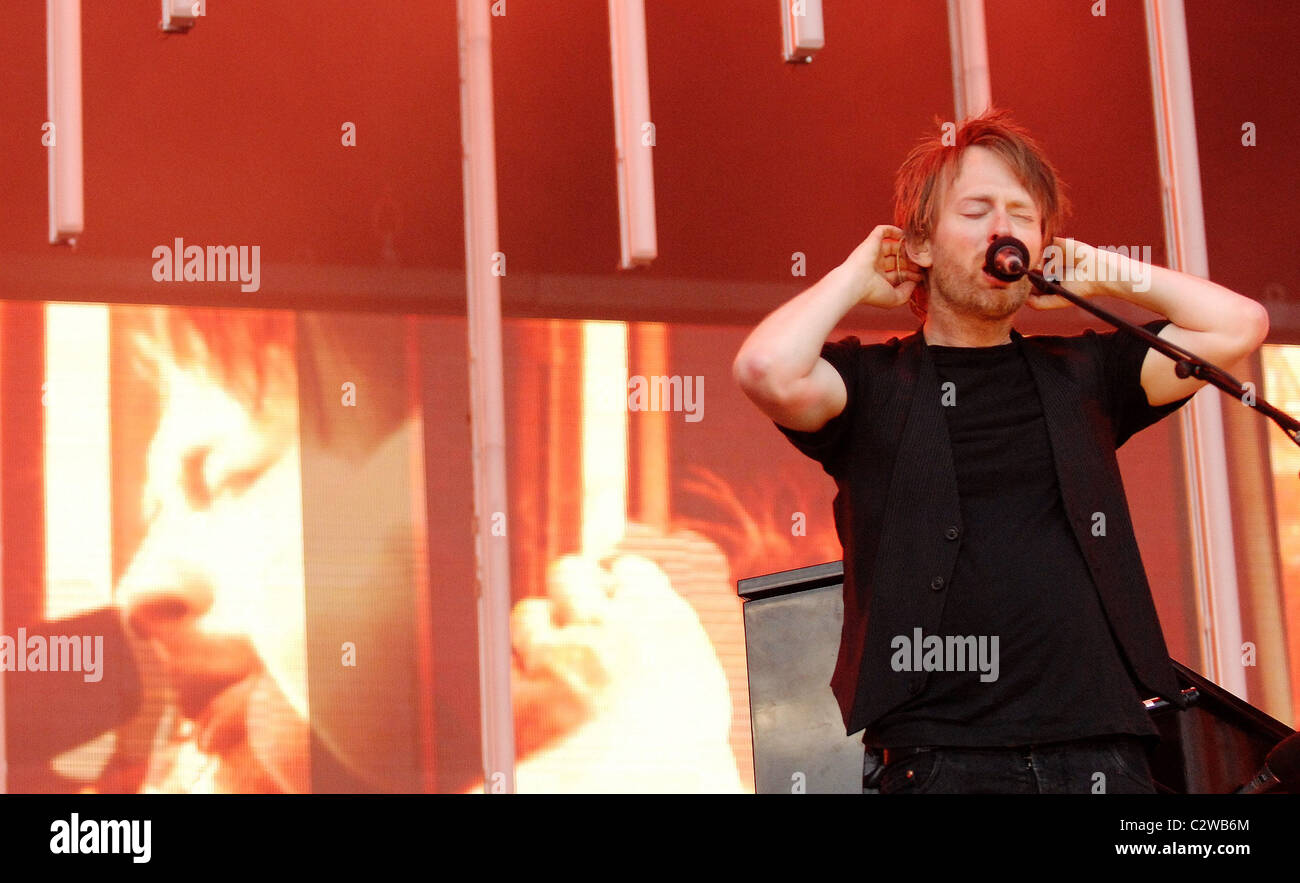 Thom Yorke Radiohead performs live in concert at Victoria Park London ...