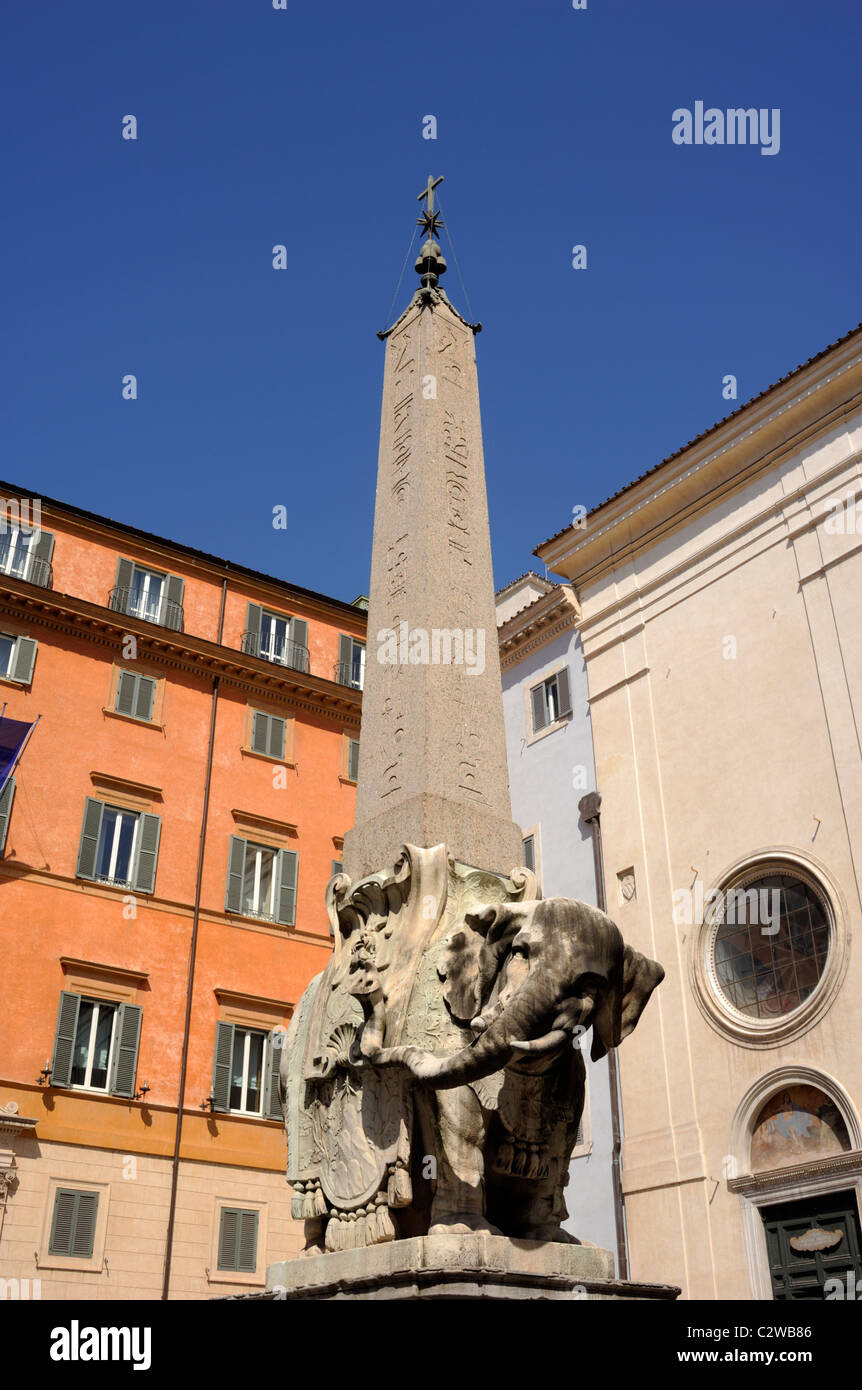 Italy, Rome, Piazza della Minerva, elephant and obelisk called "Pulcino ...