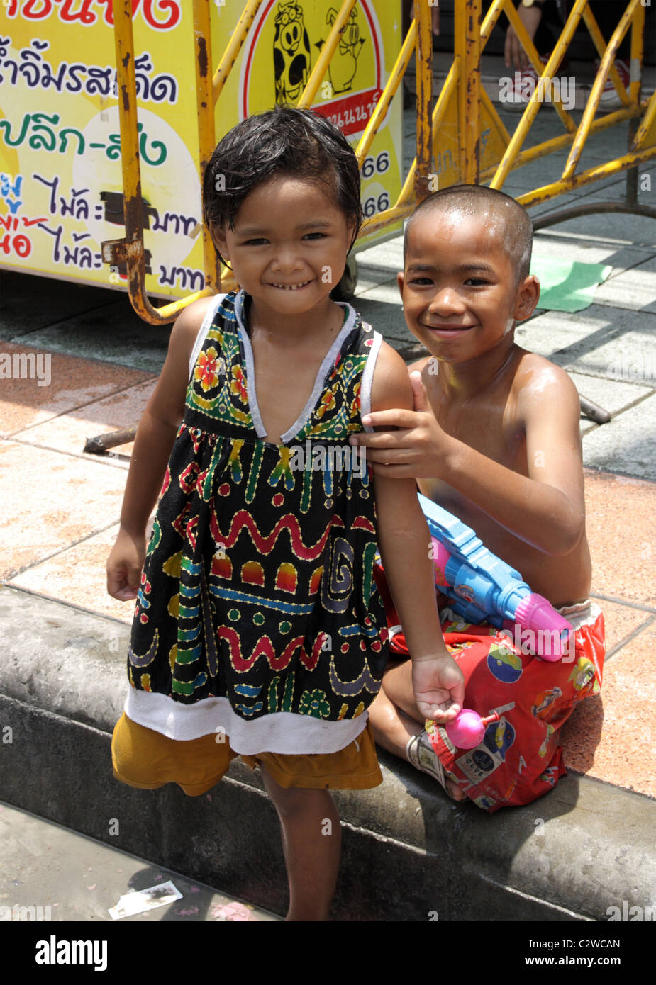 Thai child with water gun , Songkran Festival at Khao San Road in ...