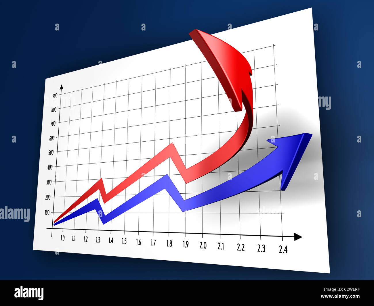 Two charts becomes a reality, 3d abstract render Stock Photo - Alamy