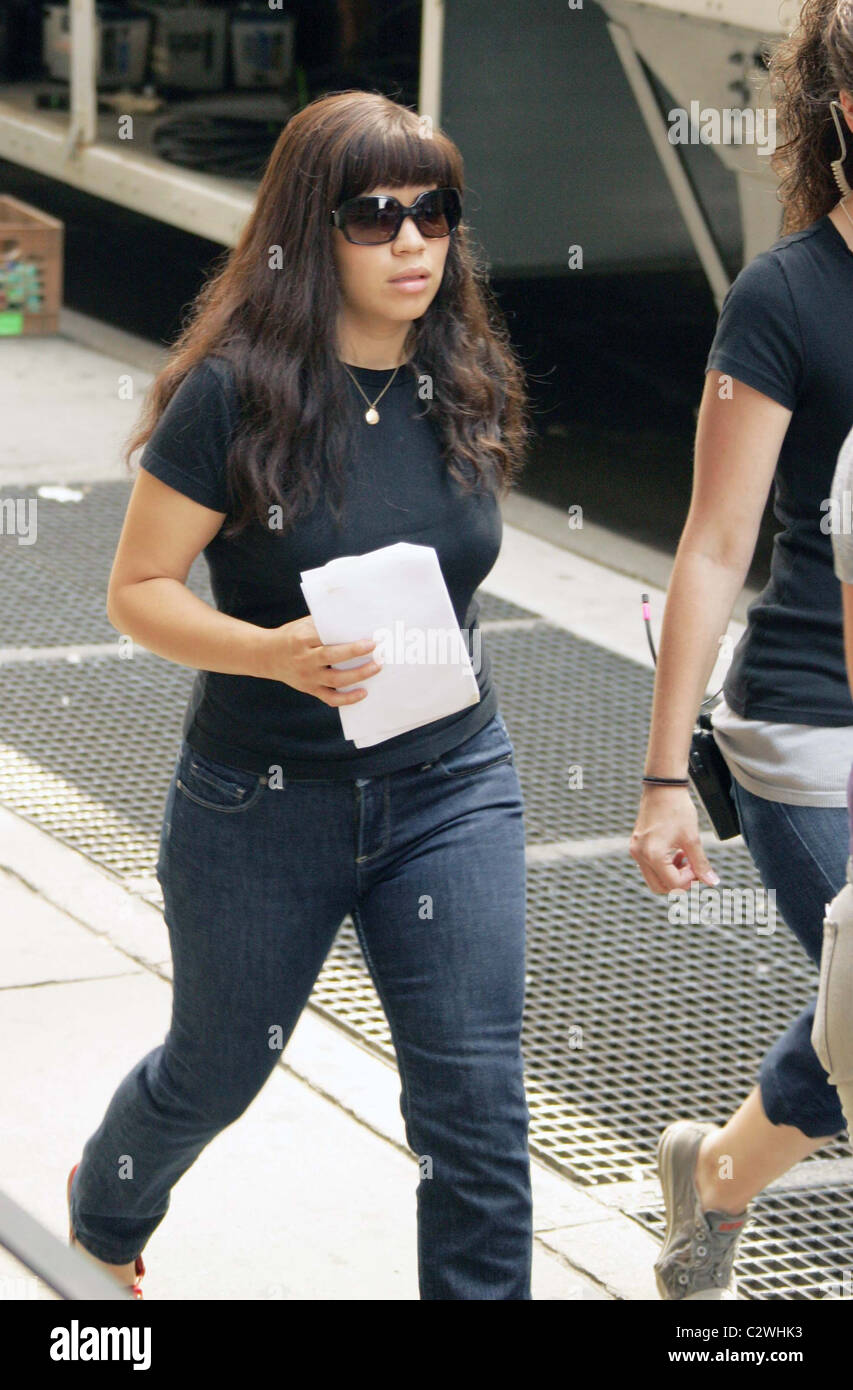 America Ferrera arriving to the set of 'Ugly Betty' filming in ...