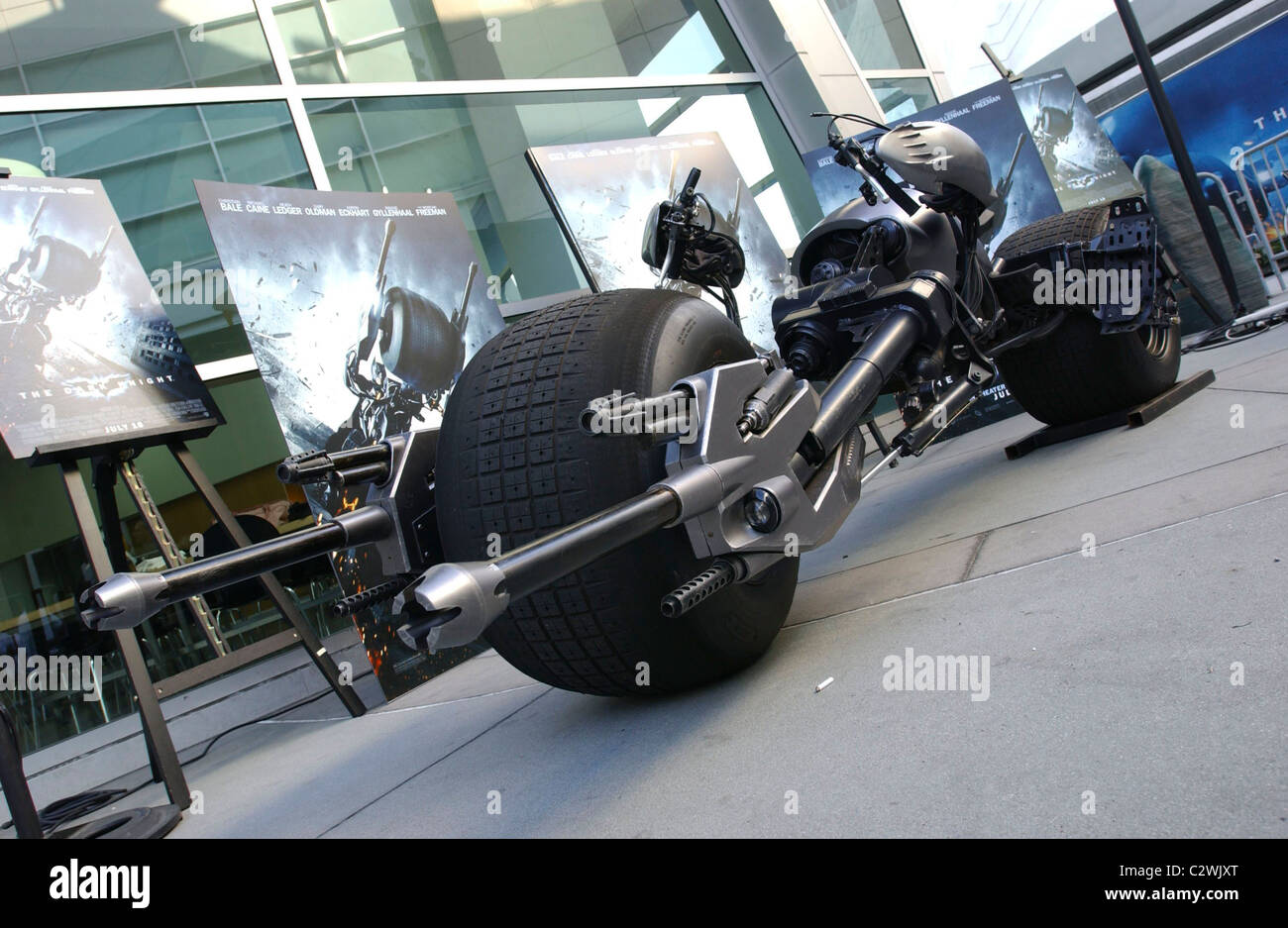 The Bat Pod and other Batman costumes on display outside the Arclight ...