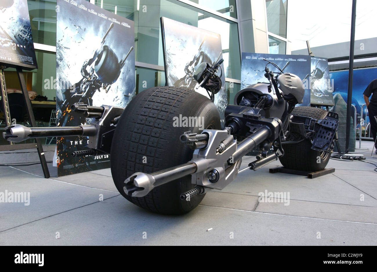 The Bat Pod and other Batman costumes on display outside the Arclight ...