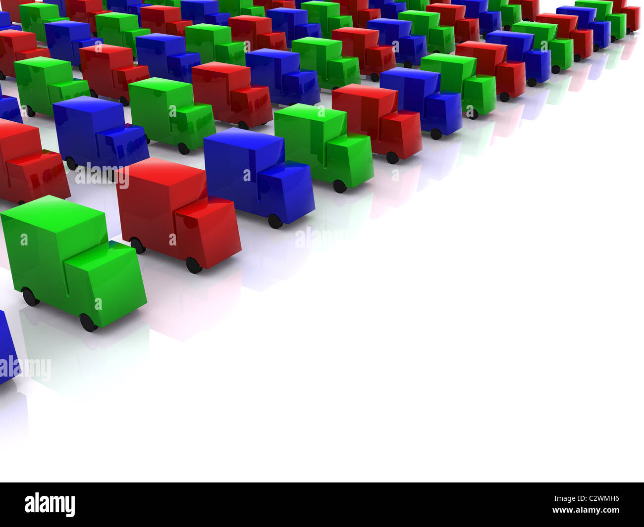 row of colored RGB cars. 3d Stock Photo - Alamy