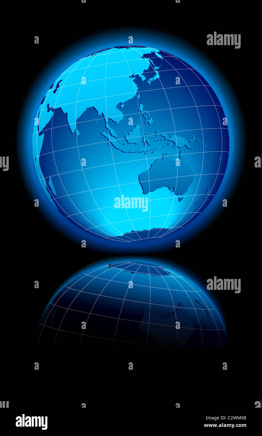 WORLD on black background China, Malaysia and Australia the Far East ...