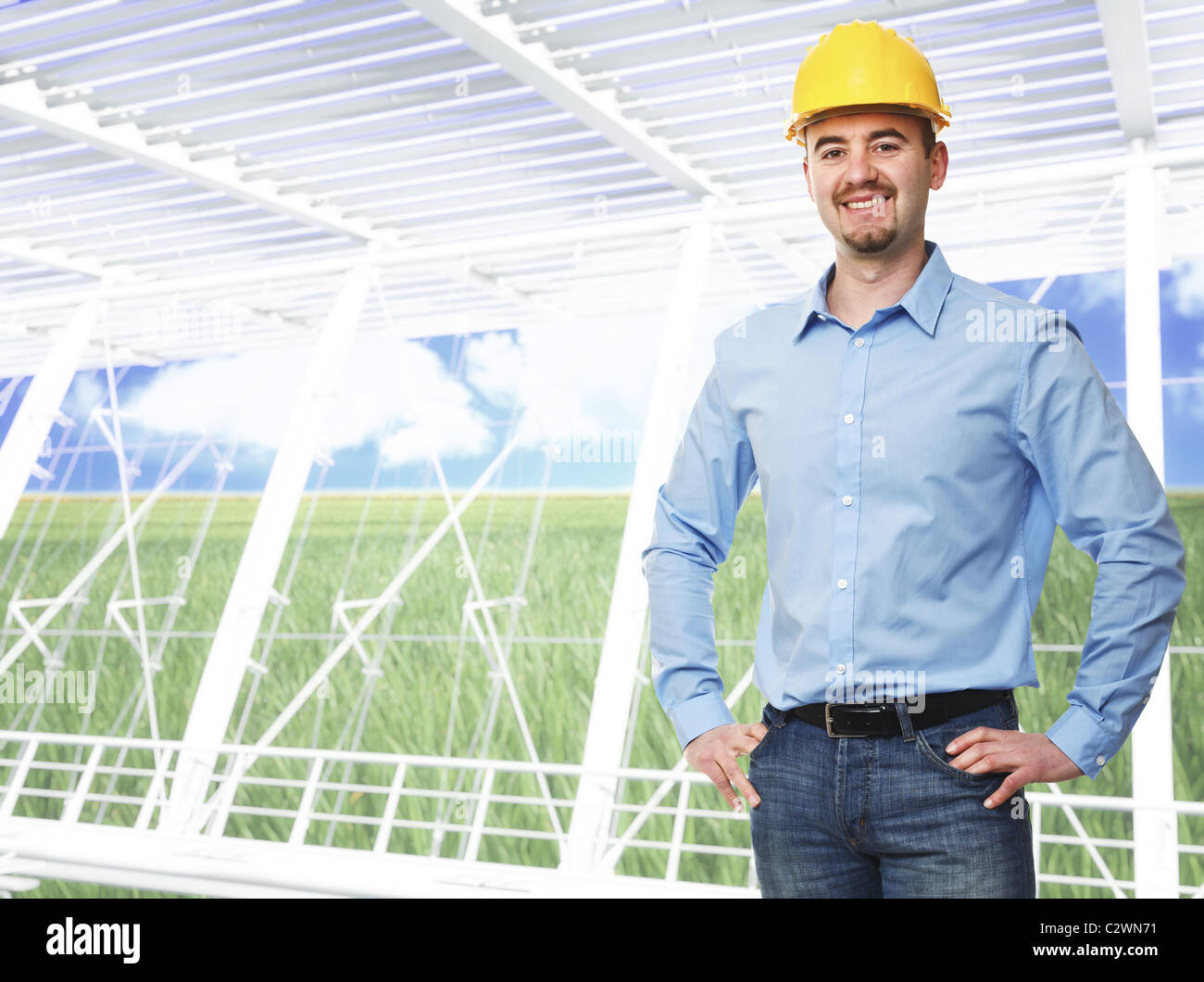 portrait of young engineer and 3d modern building Stock Photo - Alamy