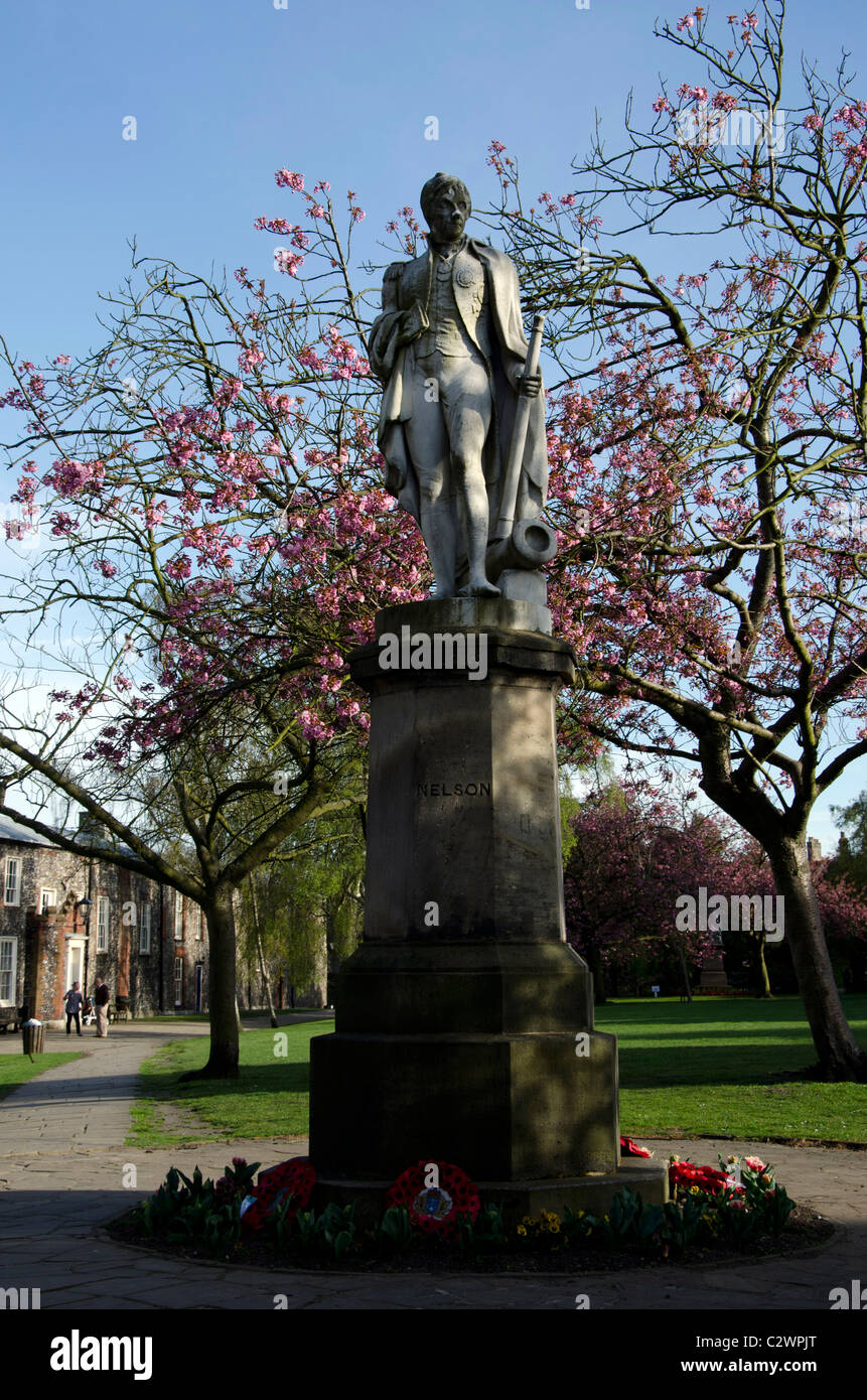 Statue of Admiral Lord Nelson near Norwich Cathedral, Norfolk, England ...