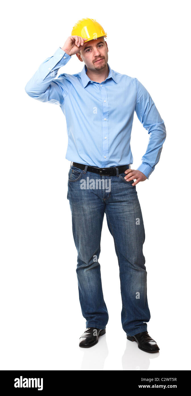 fine portrait of young engineer isolated on white Stock Photo - Alamy