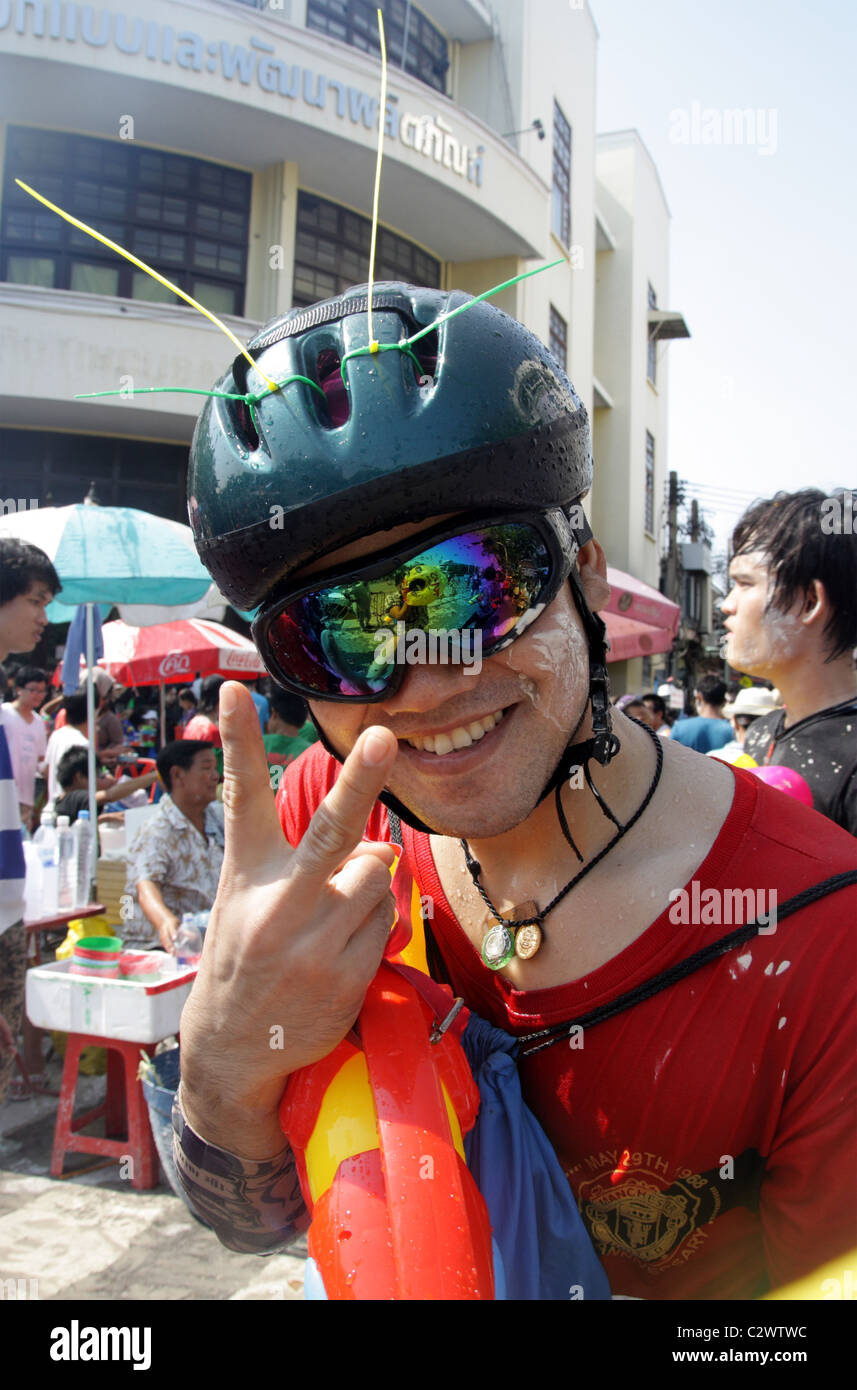 Foreign traveler playing water gun , Songkran Festival at Khao San Road ...