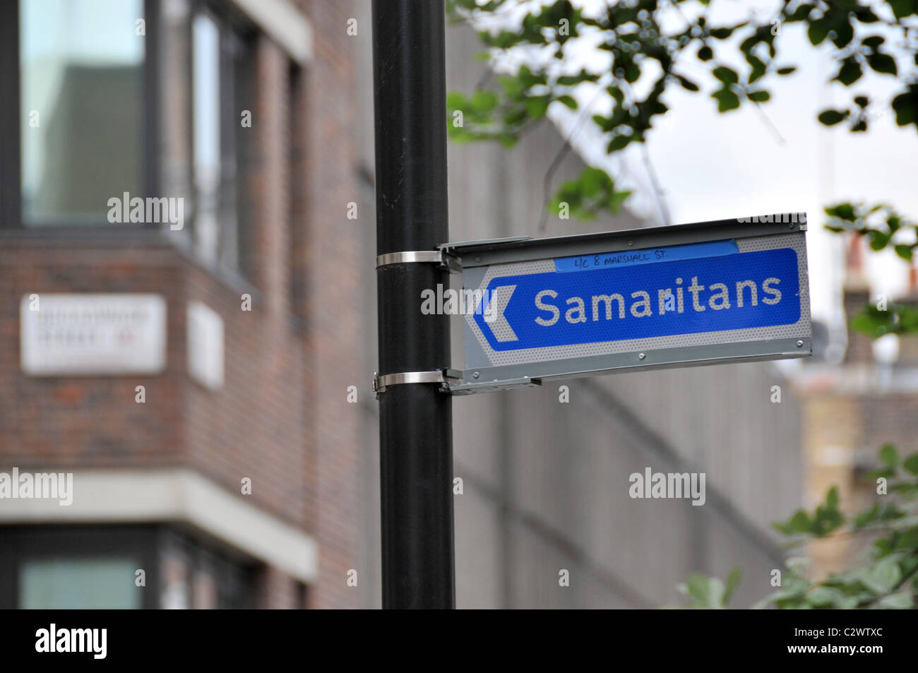 Samaritans signpost Soho London Stock Photo - Alamy