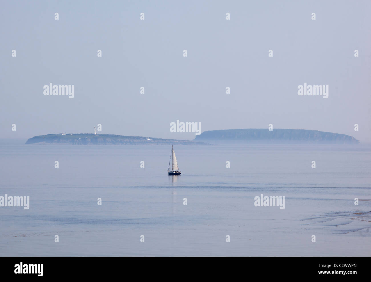 View to the islands of Flat and Steep Holm off the coast near Penarth ...