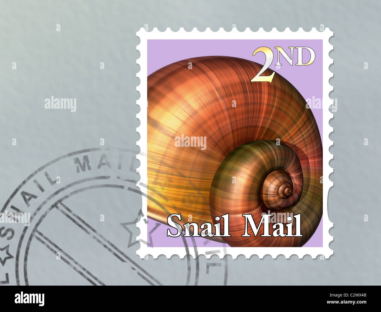 Illustration of a snail mail stamp on an envelope Stock Photo - Alamy